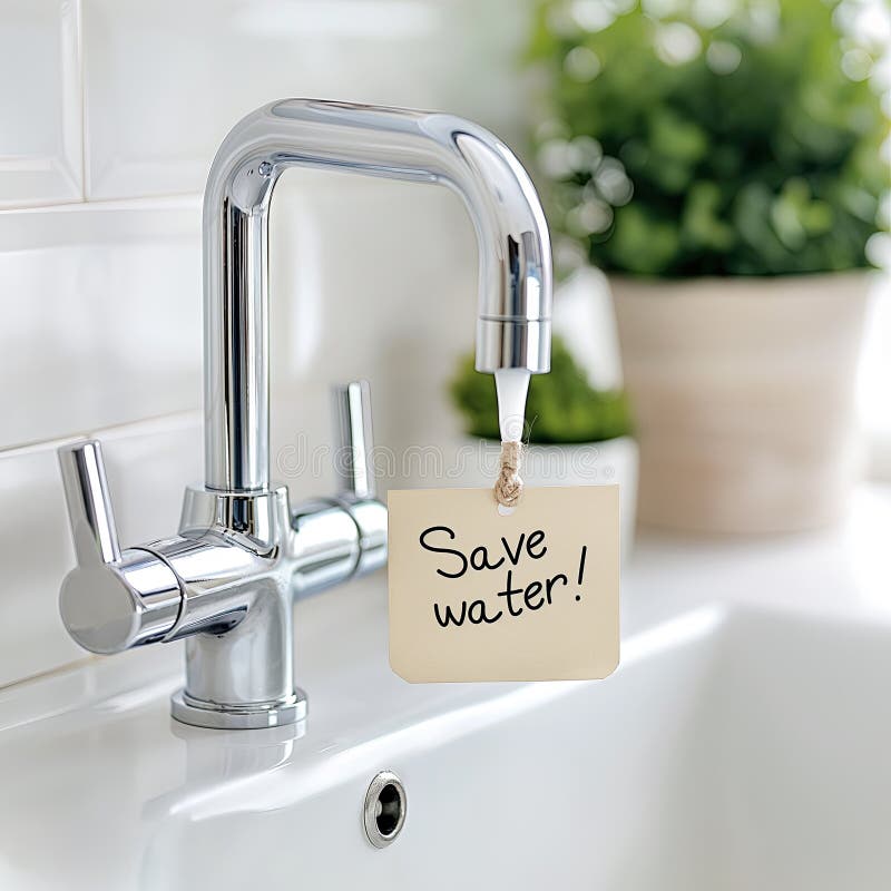 Kitchen Faucet with "Save Water!" Reminder Stock Illustration ...