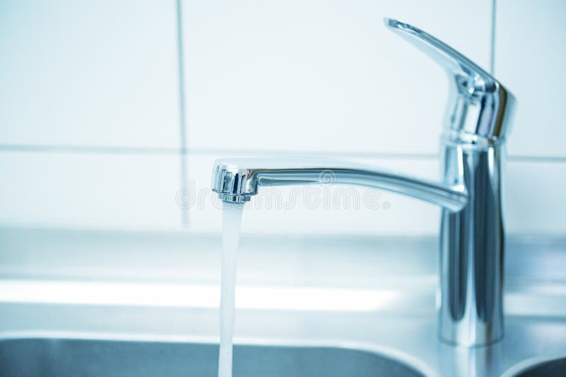Kitchen Faucet, Water Tap with Flowing Water, Blue Tone Stock Image ...
