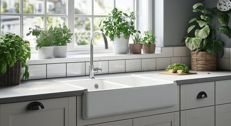 Bright and Airy Kitchen with a Large Farmhouse Sink and Abundant ...