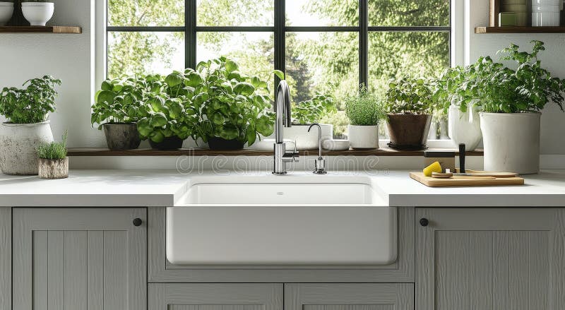 Bright and Airy Kitchen with a Large Farmhouse Sink and Abundant ...