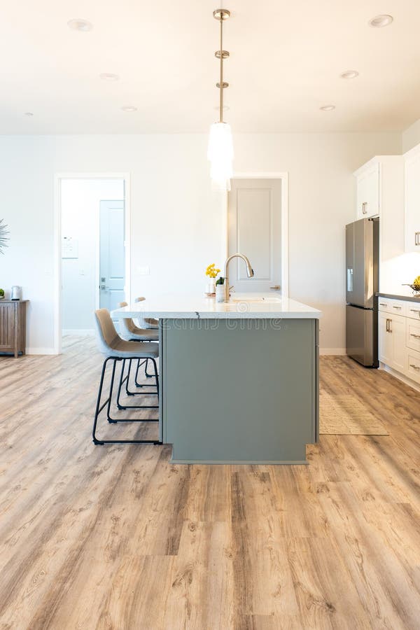 The Kitchen Features a Spacious Island in the Middle, a Stylish ...