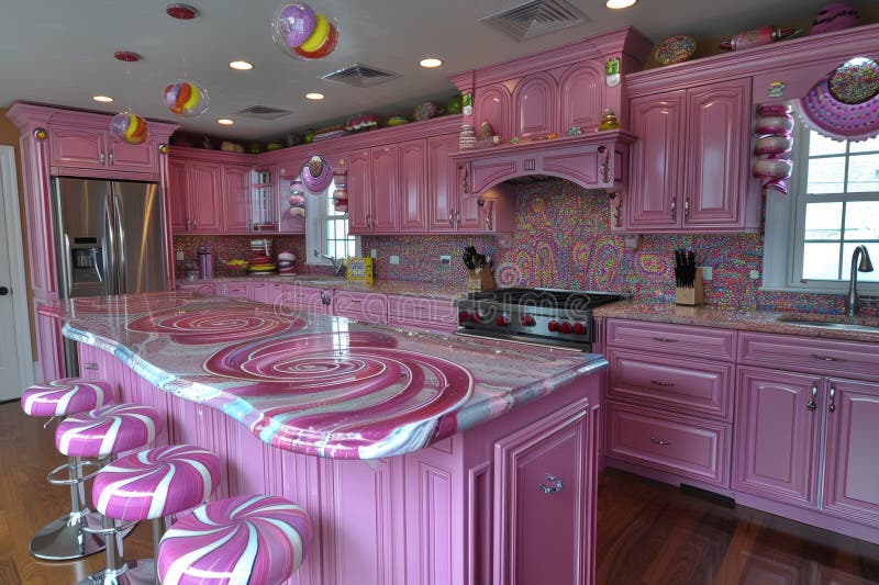 A Whimsical Candy-themed Kitchen Filled with Swirling Colors and ...