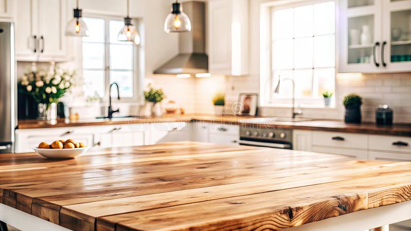 Inside a House, There is a Kitchen Featuring a Wooden Table and White ...