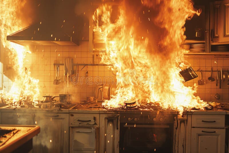 A Kitchen Filled with Lots of Fire. Perfect for Illustrating Kitchen ...