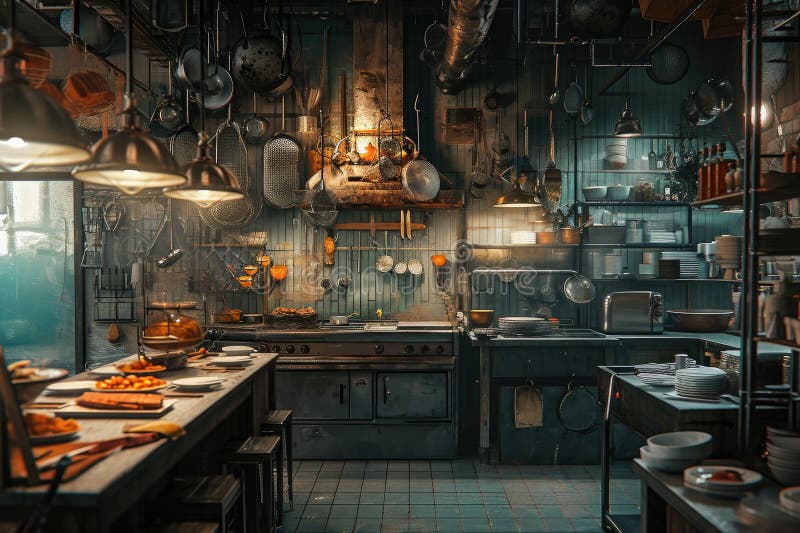 A Kitchen Filled with Various Pots and Pans, Visual Representation of a ...
