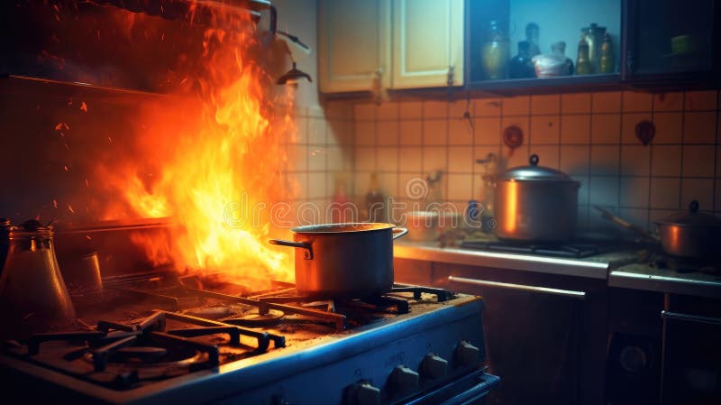 Stove Ignited in the Kitchen during Cooking, Smoke and Soot Around ...