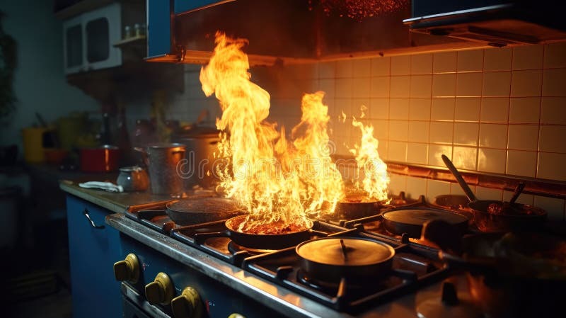 Stove Ignited in the Kitchen during Cooking, Smoke and Soot Around ...