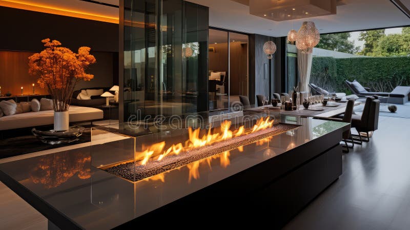 Kitchen fire home stock illustration. Illustration of inviting - 339998805