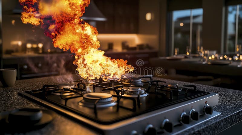 Kitchen Fire Incident Home Setting Image Displaying Flames Indoor ...