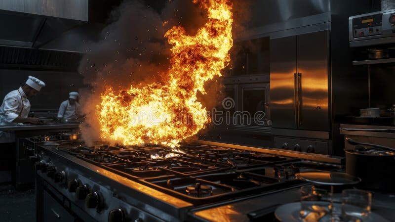 Kitchen Fire Incident Restaurant Visual Content Commercial Space Action ...