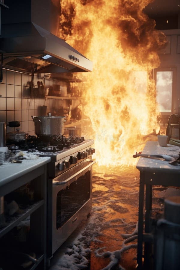 A Kitchen with a Fire in the Middle, Suitable for Disaster or Safety ...
