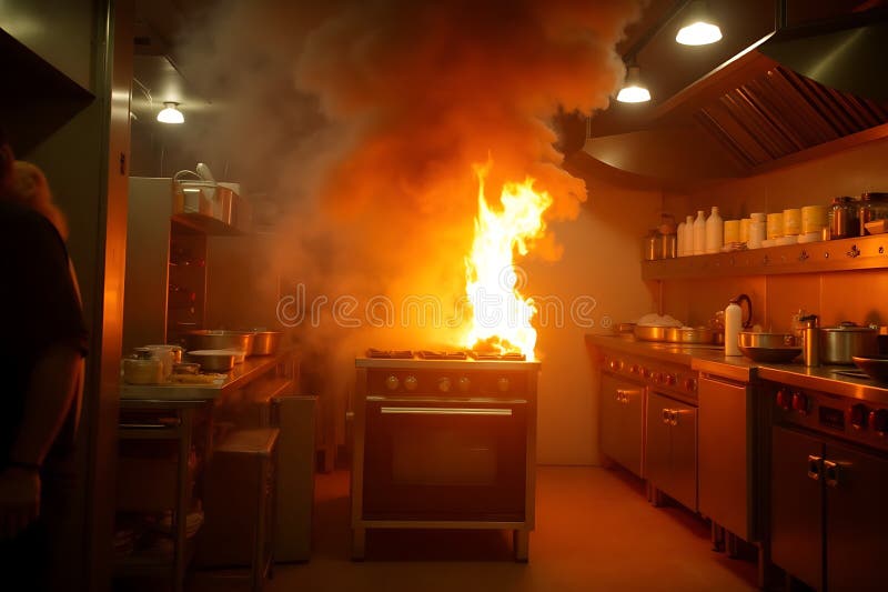 A Kitchen is on Fire with Smoke Billowing Out of the Windows Stock ...