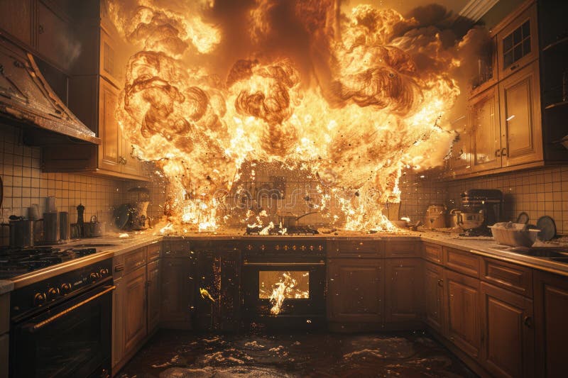 Kitchen in Flames, Fire Accident in the House Stock Photo - Image of ...