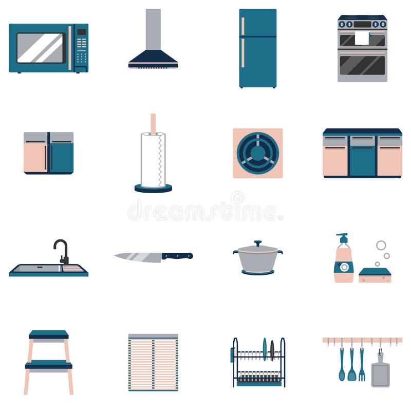Kitchen flat icon set stock vector. Illustration of icon - 181389985