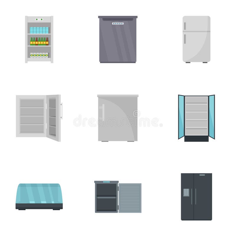 Kitchen Fridge Icon Set, Flat Style Stock Vector - Illustration of ...