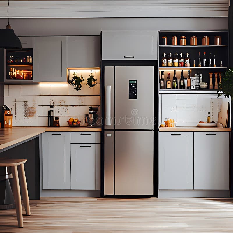 Kitchen Fridge Modern Day, Simple Kitchen with a Fridge Image Stock ...
