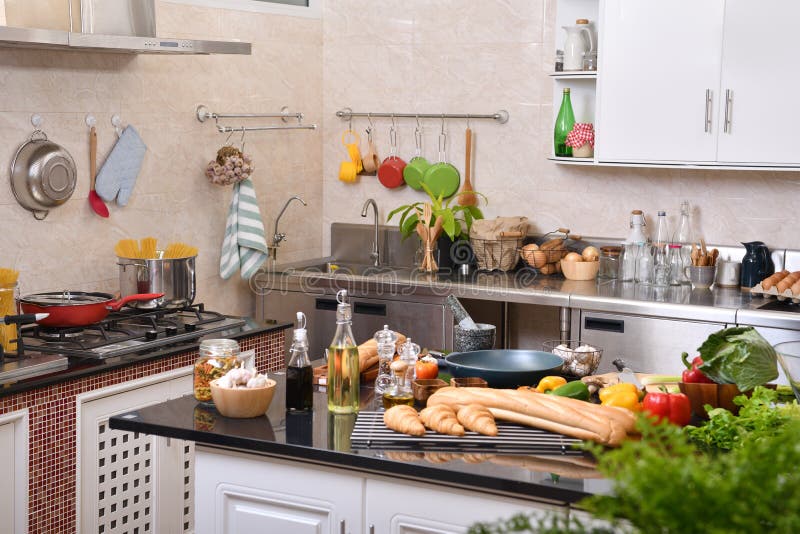 Kitchen Full of Ingredients and Utensils Ready To Be Used Stock Image ...