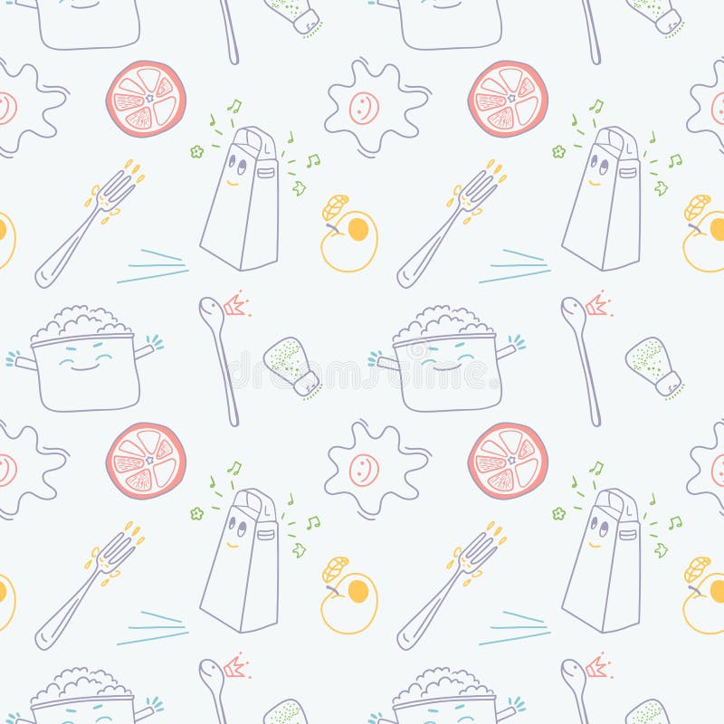 Kitchen Funny Tools in Vector Seamless Pattern. Cooking Elements ...