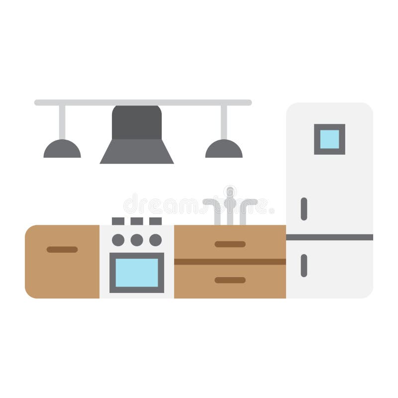 Modular Kitchen Interior In Flat Design Stock Vector - Illustration of ...