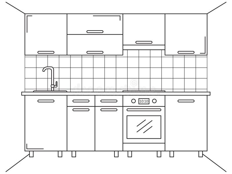 Kitchen Furniture. Sketch in Line Style. Plan Kitchen Stock ...