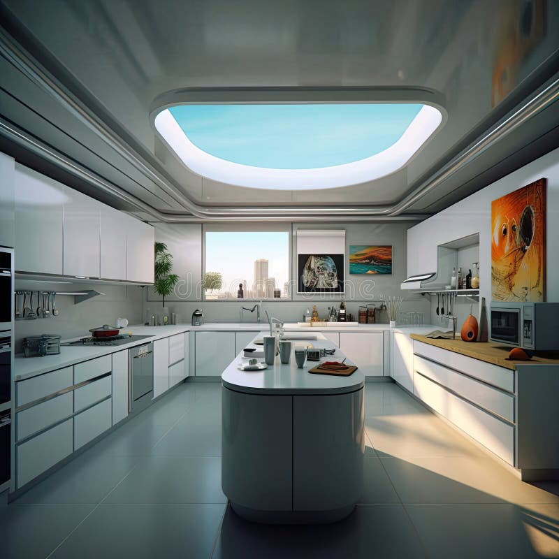 The kitchen of the future stock illustration. Illustration of room - 280977940