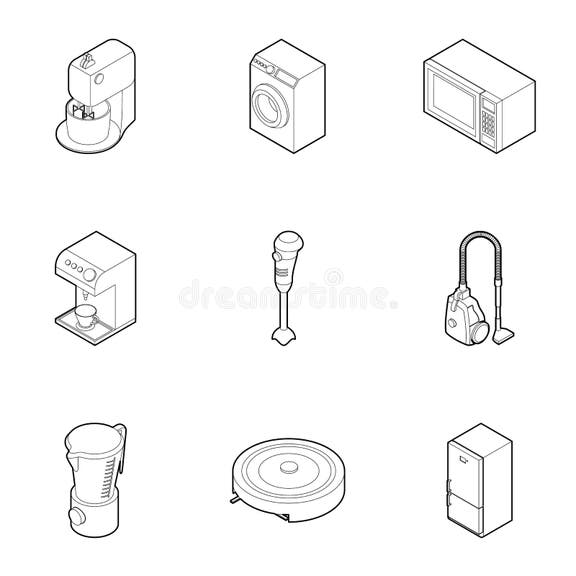 Kitchen Gadgets Icons Set, Outline Style Stock Vector - Illustration of ...