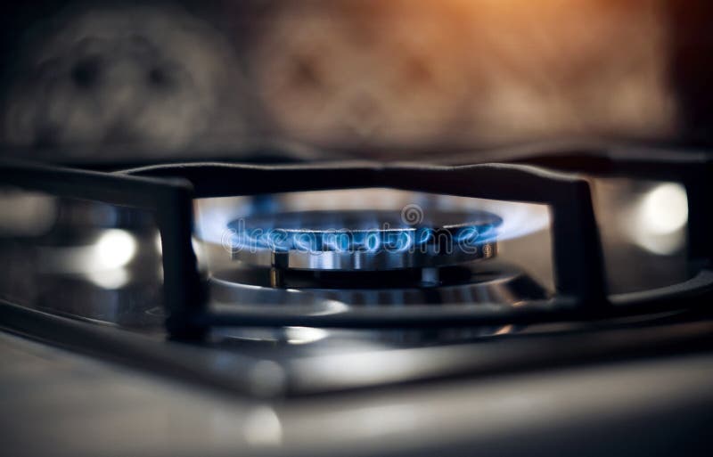 Kitchen Gas Cooker with Burning Fire Propane Gas Stock Image - Image of ...
