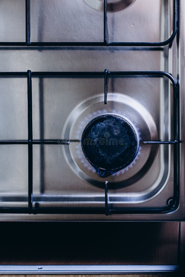 Kitchen Gas Hob, Stove Cook with Blue Flames Burning Stock Photo ...