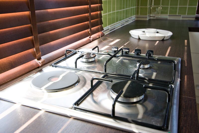 Kitchen Gas Stove in the Kitchen Stock Image - Image of builtin, focus ...