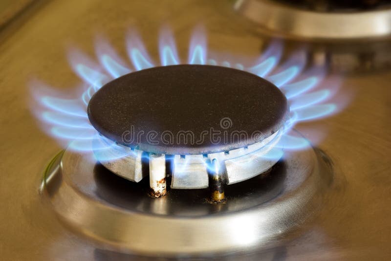 Kitchen Gas Stove with Burning Hot Burner Stock Photo - Image of fuel ...