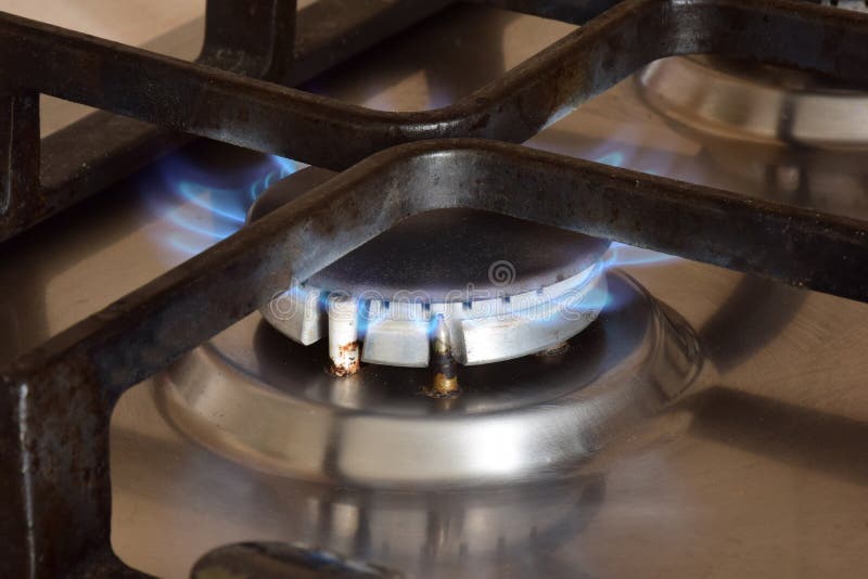 Kitchen Gas Stove with Burning Hot Burner Stock Image - Image of flare ...