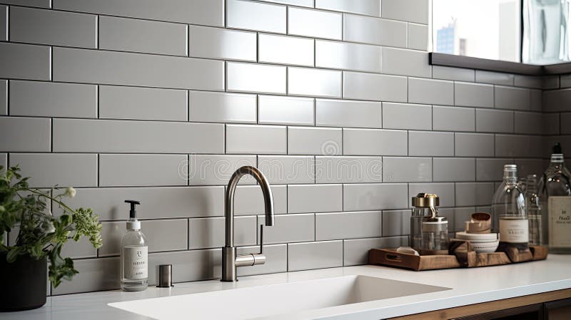 Kitchen gray subway tile stock illustration. Illustration of gray ...