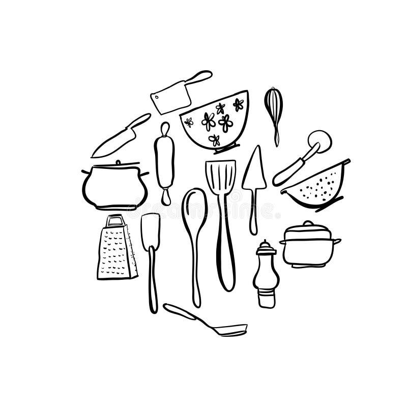 Kitchen Hand Drawn Equipment Vector Illustration Stock Vector ...