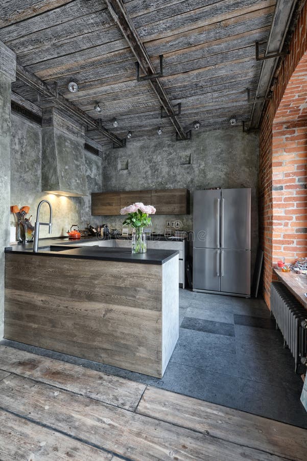 Kitchen Home Interior, Loft-style Renovation Design. Stock Image ...