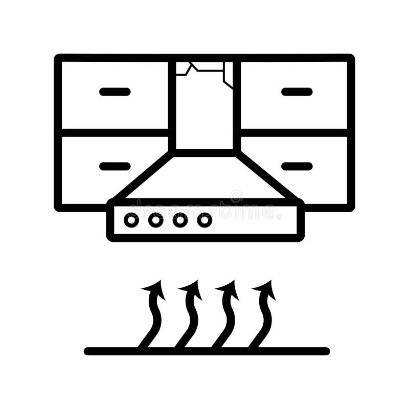 Kitchen Hood with Cabinets and Shelf Contour Sketch Black and White ...
