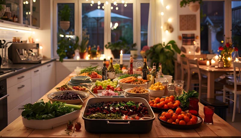 A Kitchen in a House with a Buffet Table Full of Natural Foods Stock ...