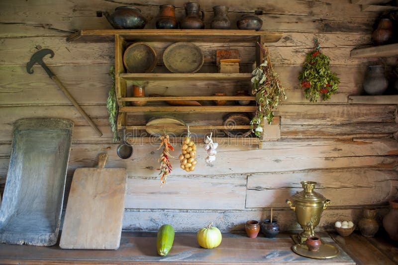 Kitchen in the House of a Poor Peasant Stock Image - Image of ...