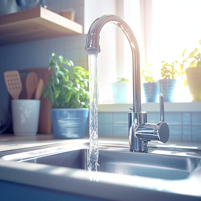 Kitchen Hydration Liquid Refreshment with Water Pouring into the Sink ...