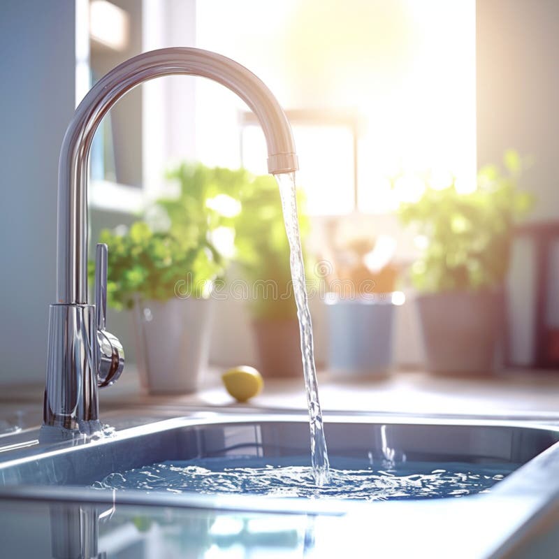 Kitchen Hydration Liquid Refreshment with Water Pouring into the Sink ...