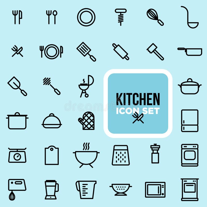 Kitchen icon set stock vector. Illustration of flat, icon - 82569220