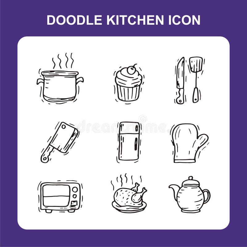 Kitchen Icon Set with Hand Drawn Sketch Style Stock Vector ...