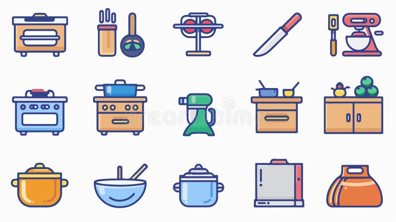 Professional Kitchen Tool Icon Set for Culinary Designs and Menus Stock ...