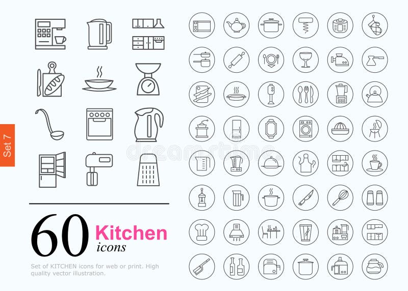 60 kitchen icons stock vector. Illustration of mill, mixer - 70749907