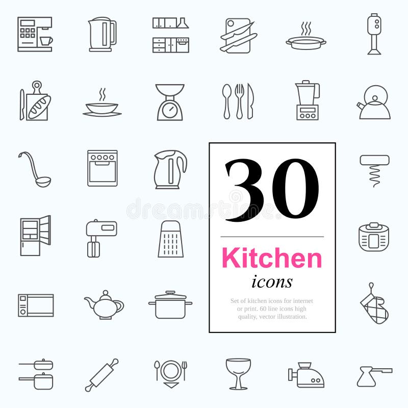 30 kitchen icons stock vector. Illustration of icons - 70751967