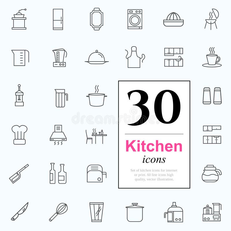 30 kitchen icons stock vector. Illustration of icons - 70751967