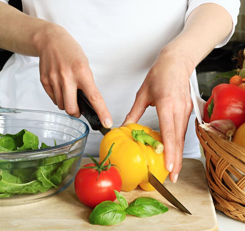 Woman Preparing Salad Stock Photo Stock Photo - Image of cook, hands ...