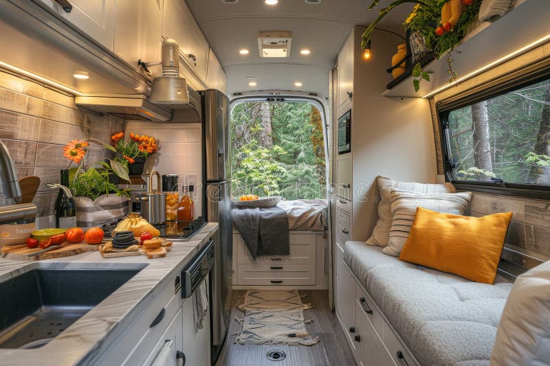 Kitchen Inside a Modern Camper Van. Interior Design Stock Photo - Image ...