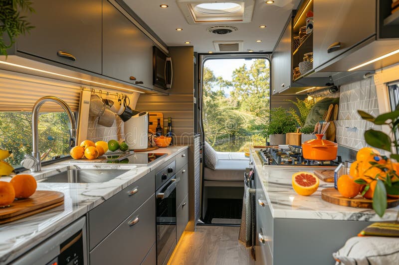 Kitchen Inside a Modern Camper Van. Interior Design Stock Photo - Image ...