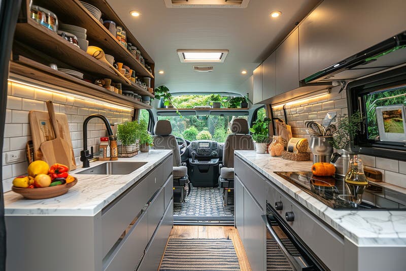 Kitchen Inside a Modern Camper Van. Interior Design Stock Photo - Image ...