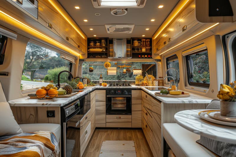 Kitchen Inside a Modern Camper Van. Interior Design Stock Image - Image ...